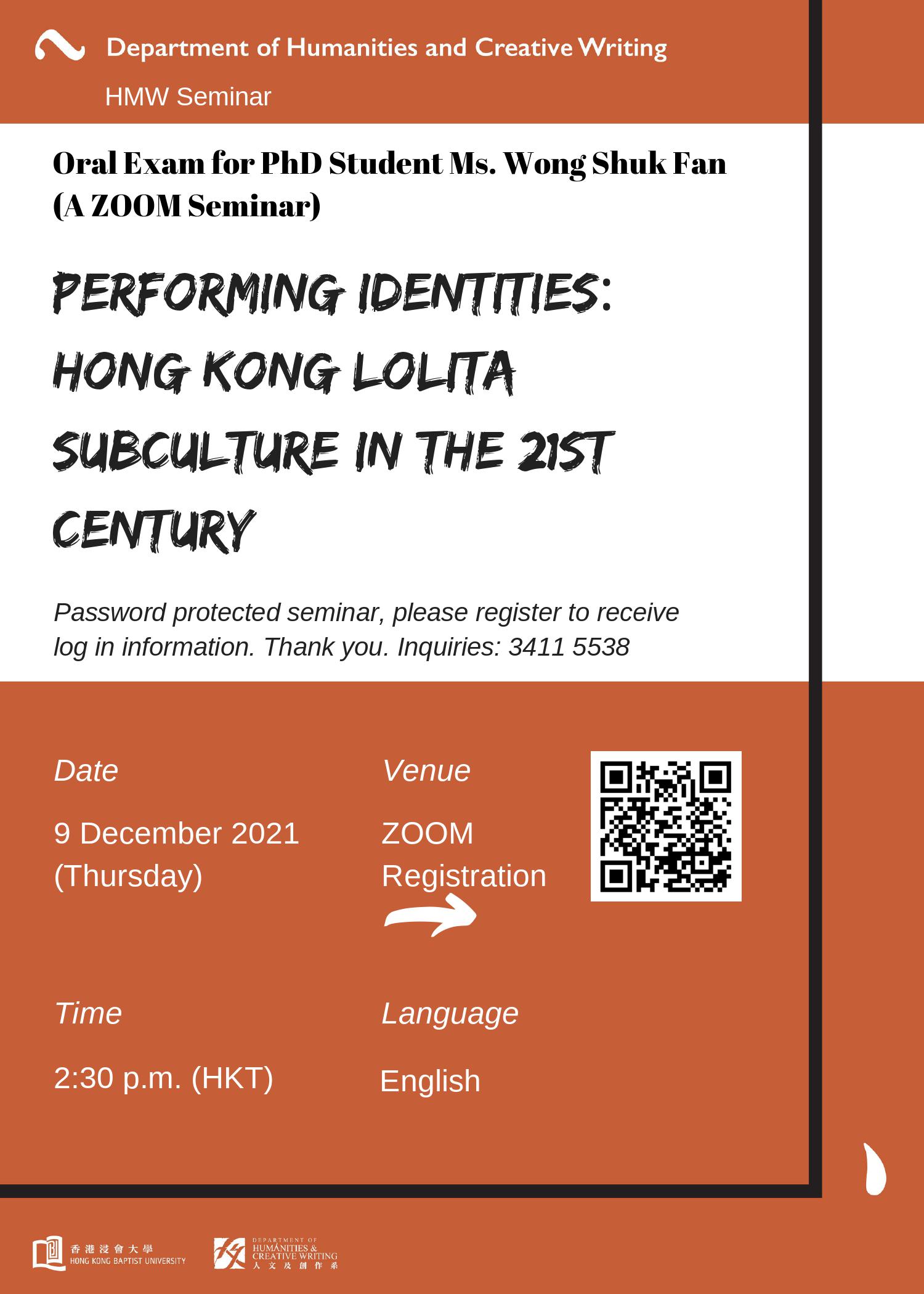 Oral Exam for PhD Student Ms. Wong Shuk Fan (A Zoom Seminar ...